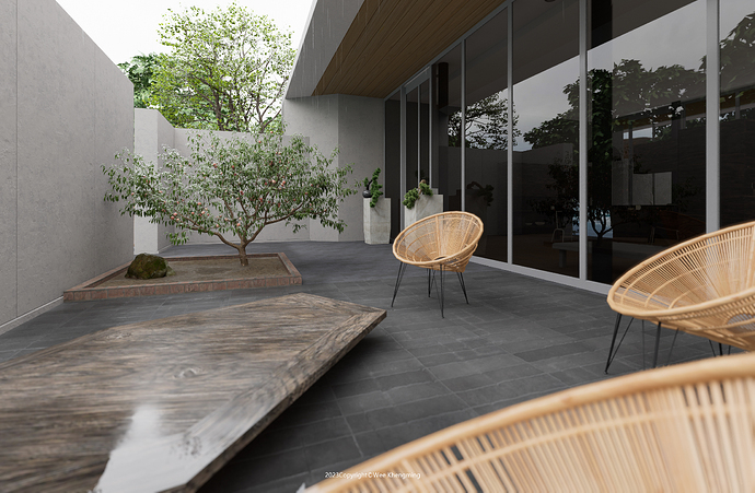 阴天院子效果表现 | 轻写实 - 作品画廊 - D5渲染器